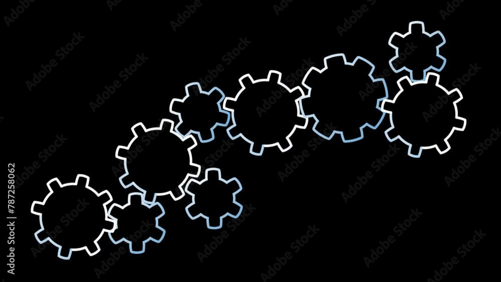 An animated row of spinning gears on a black background. Clockwork. Cg ...