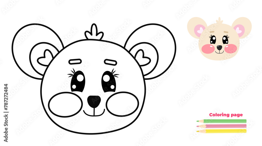 Cute outline mouse face, head. Coloring page illustration for kids ...