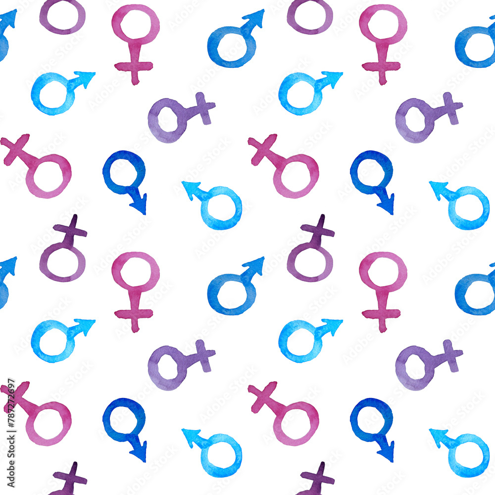 Watercolor seamless pattern Gender symbol. Venus and Mars Symbol, male ...