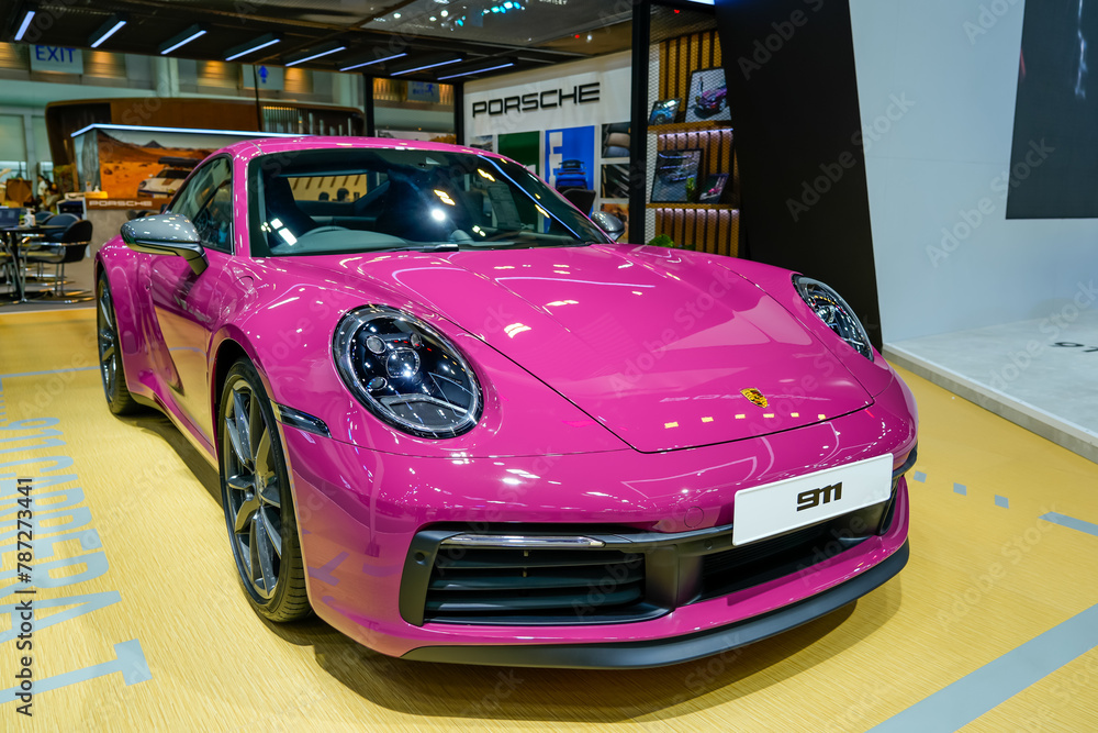 Purple Magenta Porsche 911 Carrera T. Thailand, Bangkok 07 april 2024 ...