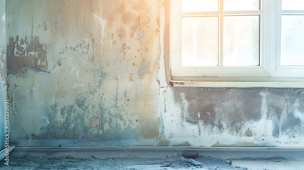 Wall and window with mold banner with copy space defeat mold and ...