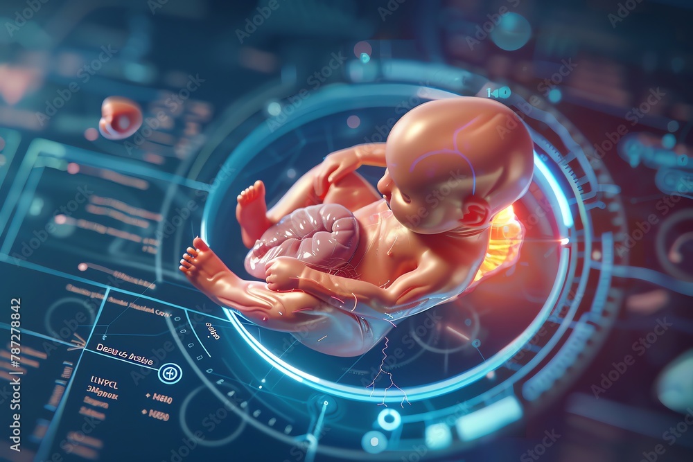 Diagram showing fetal growth stages, detailed annotations, scientific ...