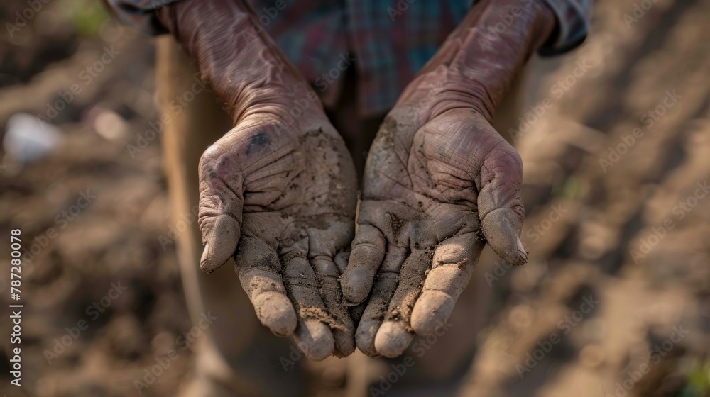 Closeup of a farmers rough and calloused hands an indication of the ...