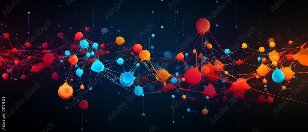 Abstract energy flow chart with dynamic lines and nodes in vivid colors ...