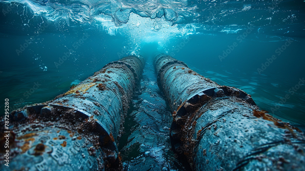 Damage to pipes on the seabed. Damage to oil pipeline pipes at the ...