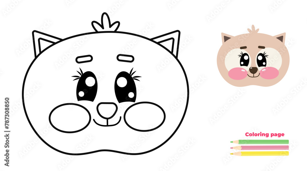 Cute kawaii doodle line drawing of cat face, head. Coloring page ...