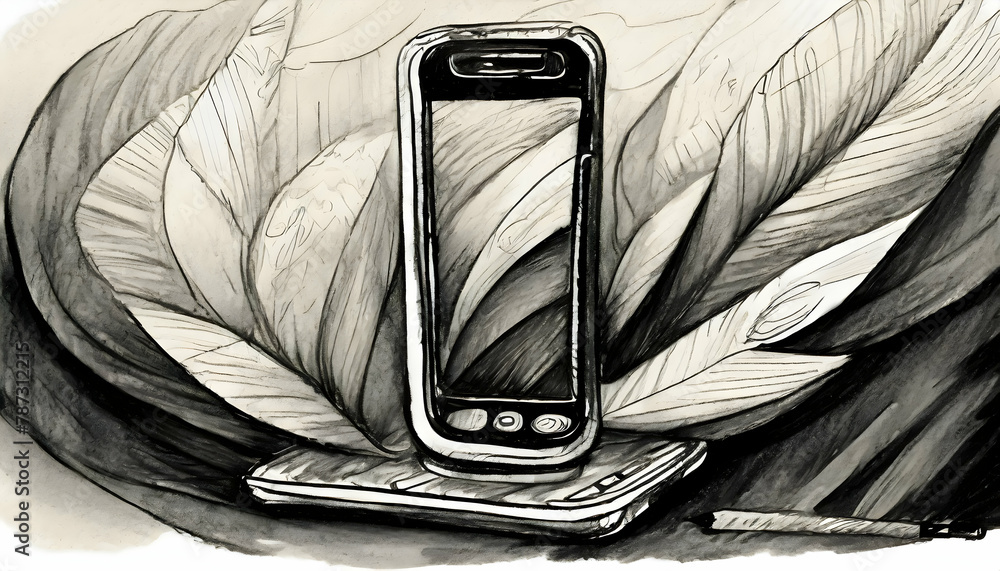 Mobile, social media, apps, network, phone, sketch, drawing, pencil ...
