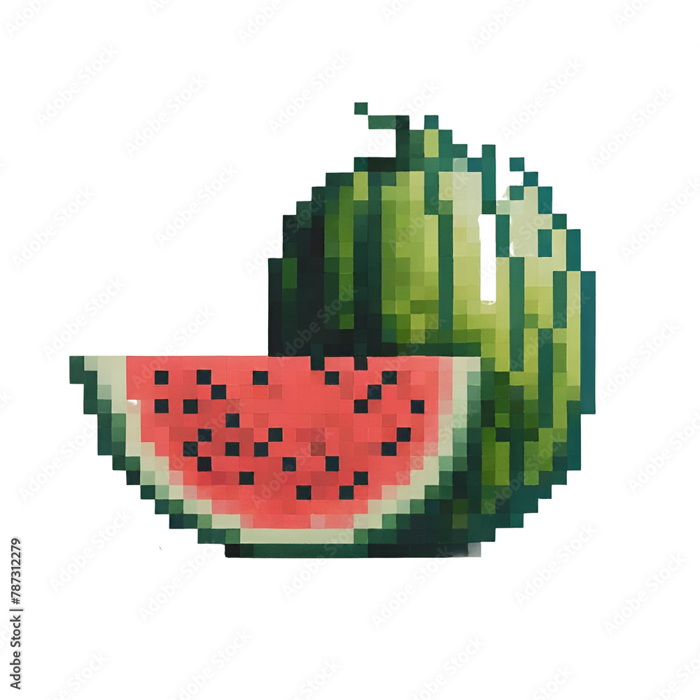 Illustration of 8 bits pixel art of watermelon in white background is ...