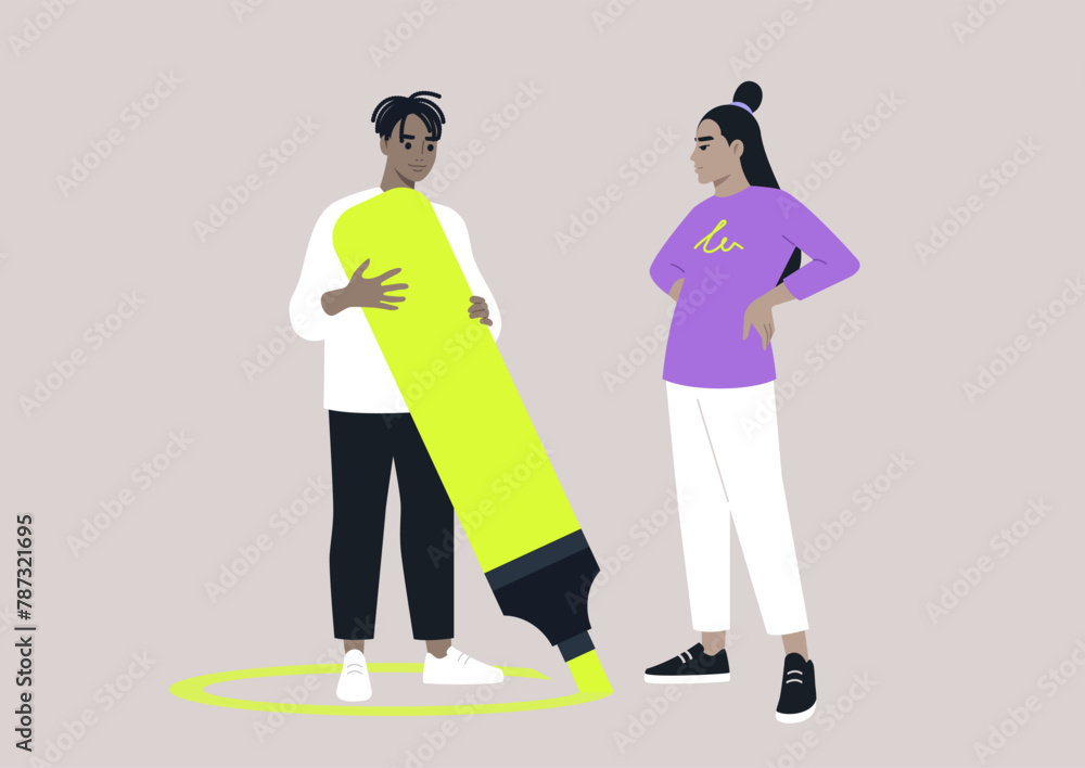 Establishing Personal Space, Two Figures Drawing Lines of Respect, A ...