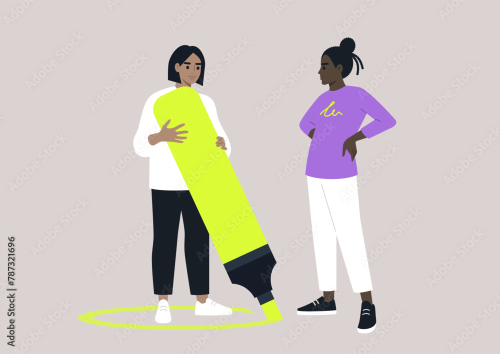 Establishing Personal Space, Two Figures Drawing Lines of Respect, A ...