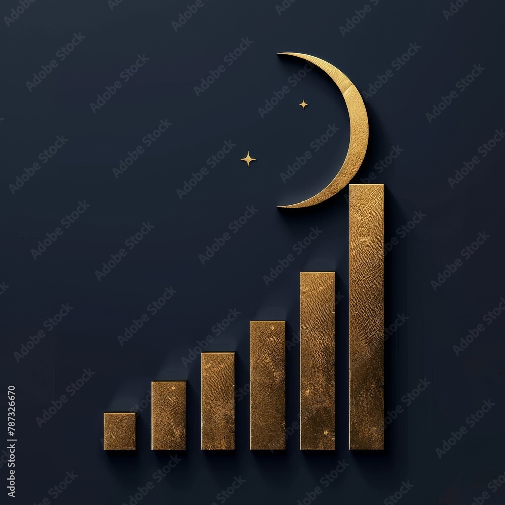 A simple, clean bar chart with gold bars that progressively get taller ...