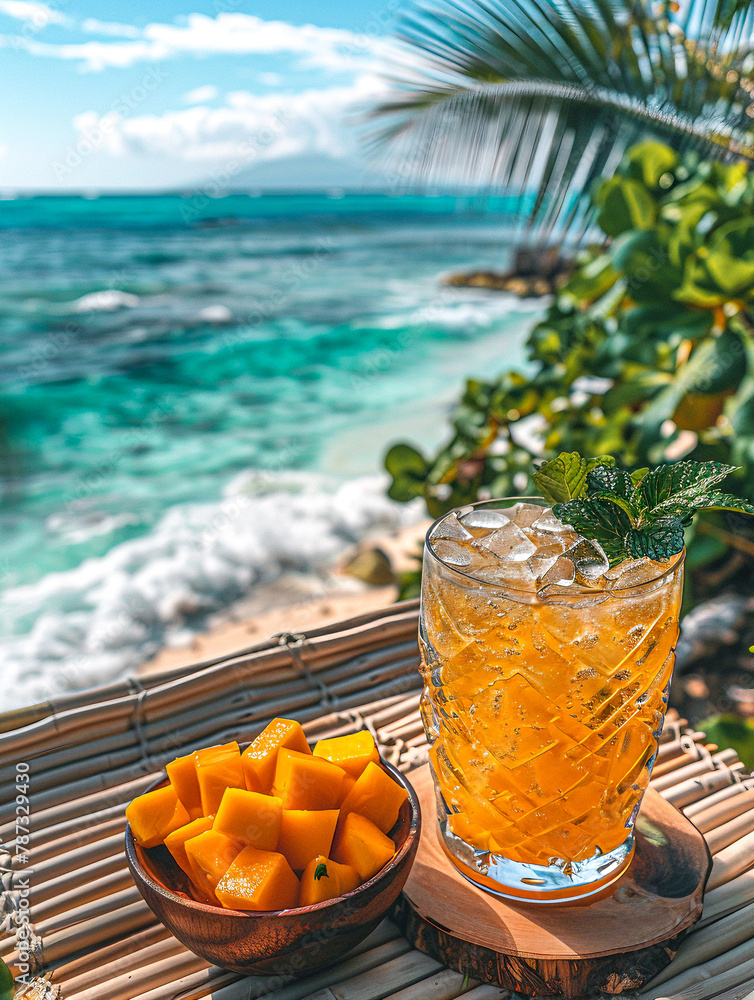 Refreshing Mango Mojito Mocktail served in a tall glass with garnishes ...