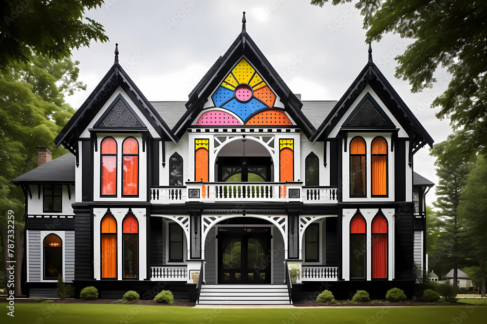 Carpenter Gothic Style House (Color Pop) - United States - Mid-19th ...