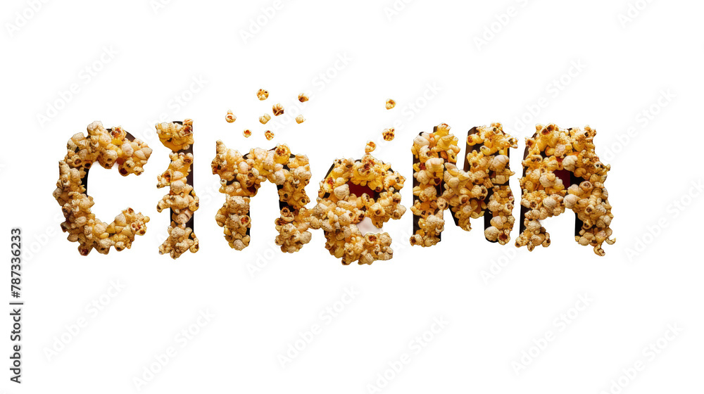 popcorn word made with popcorn and popcorn kernels on a yellow ...