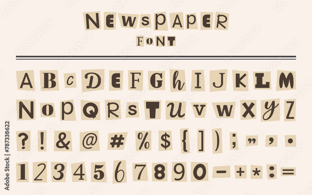 Cut letters from old yellowed magazines. Anonymous newspaper font for ...