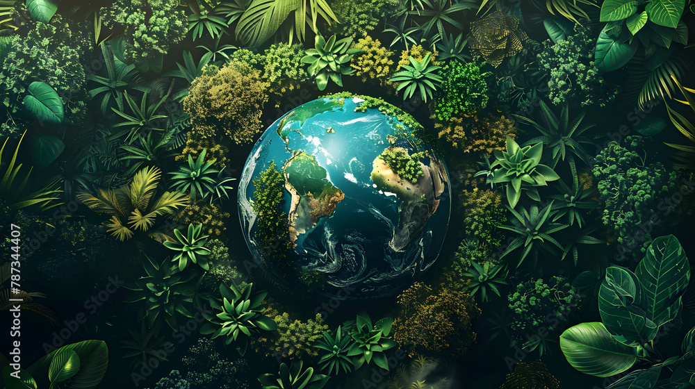 Ecosystem concept featuring a globe surrounded by interconnected ...