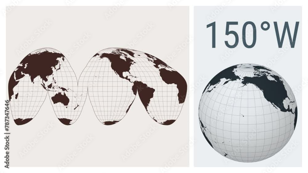 World Map Animation. Goode interrupted homolosine projection. Solid ...
