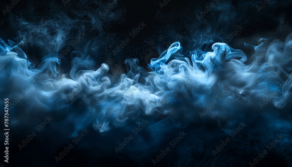 Shiny smoke. Glitter fluid. Ink water. Magic mist. Blue color particles ...