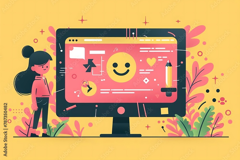 illustration of a person standing next to a giant computer monitor ...