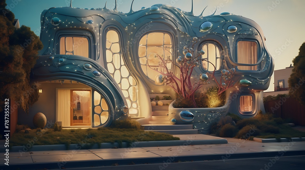a house in a parallel universe, where AI-generated artists add surreal ...