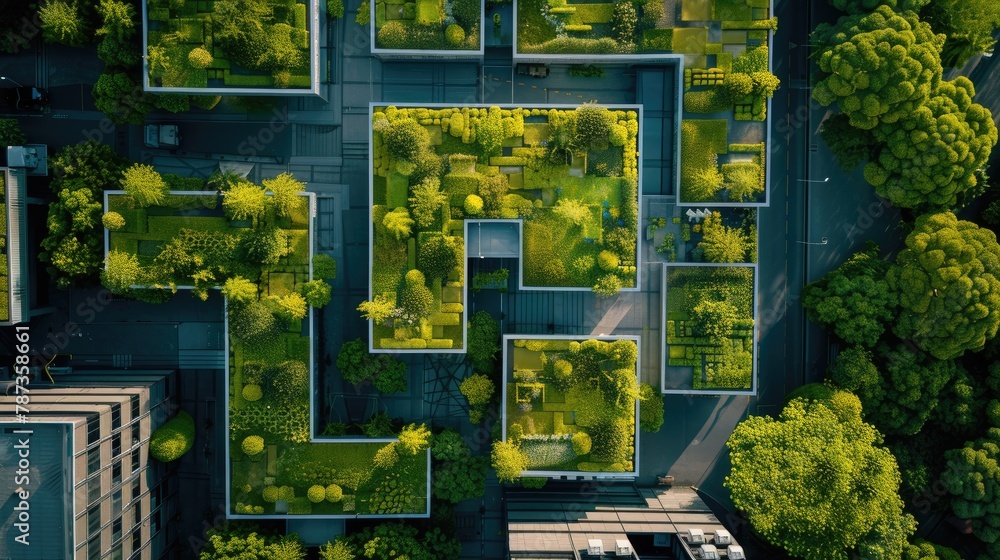 Eco-friendly building in modern factory and industrial zone, drone ...