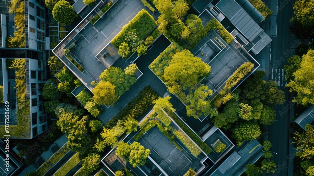 Eco-friendly building in modern factory and industrial zone, drone ...