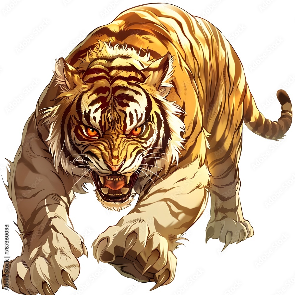 Full body image of an angry orange and white tiger. in digital ...