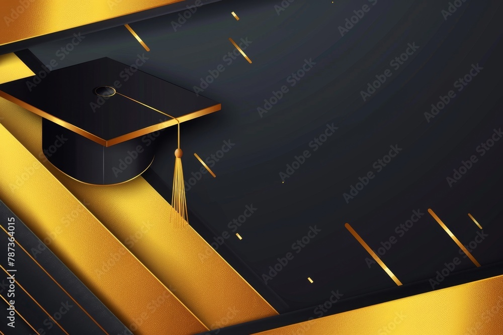 Gold and black graduation background with cap and diploma White space ...