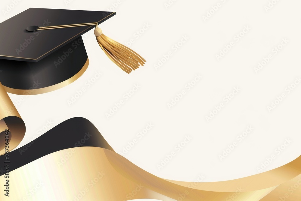 Gold and black graduation background with cap and diploma White space ...
