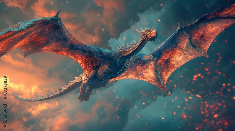 Dragon Wings: A photo of a majestic dragon with iridescent scales and ...