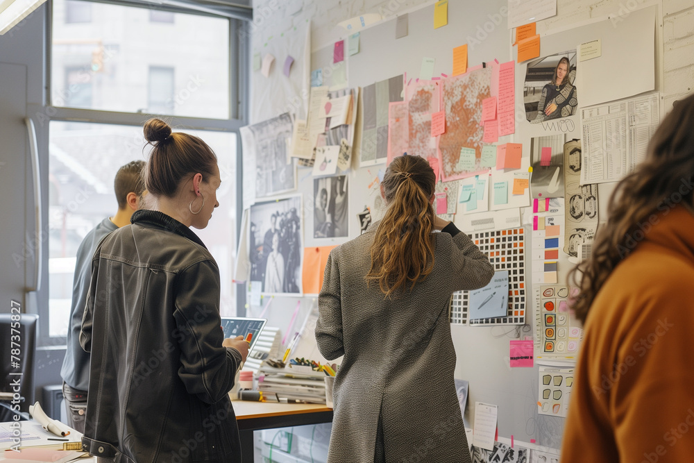 Step into a creative workspace buzzing with designers presenting mood ...