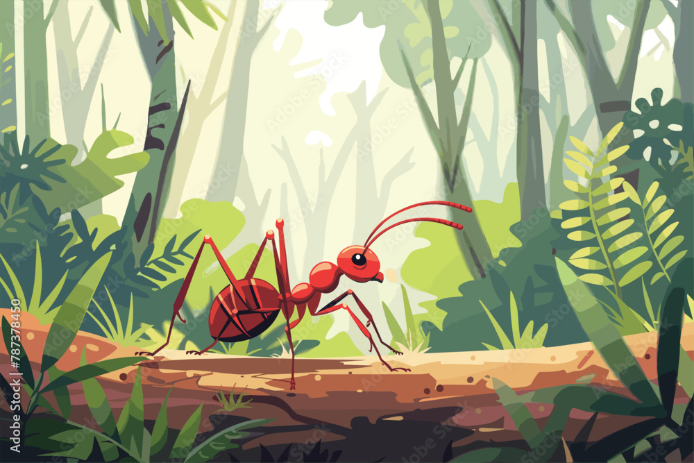 Cartoon ants colony and ant hill. red color ant in the ant hill ...