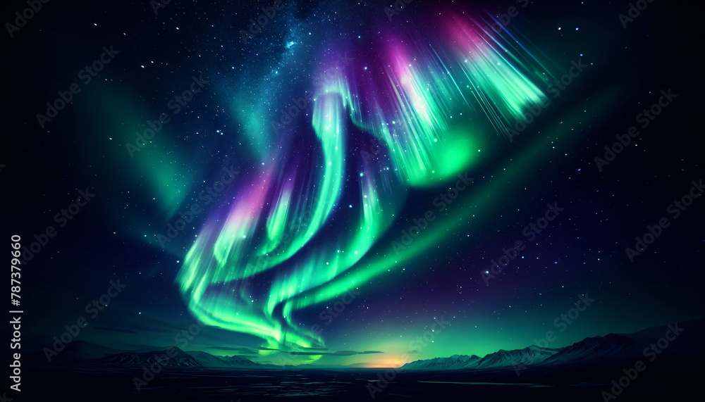 A stunning image of the night sky lit up by the Northern Lights. The ...