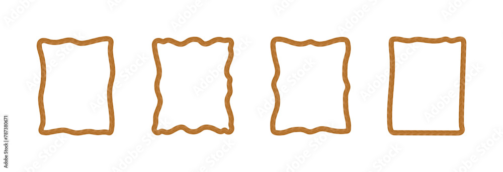 Hand-drawn wooden doodle wave scalloped edge frames. Set of the vector ...