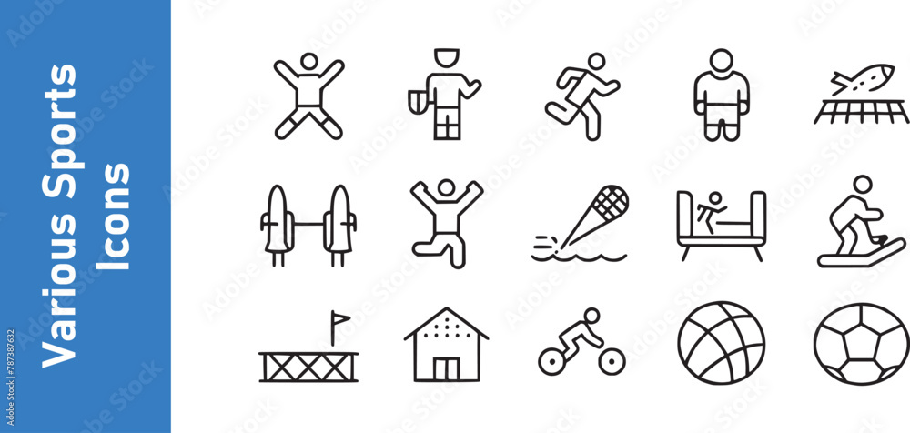 Various sports icons with Athletic perfect. Football, team, cricket ...