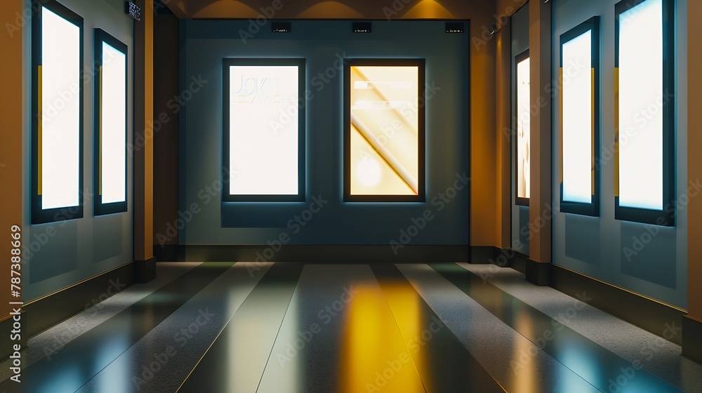 Three movie poster frames along the walkway in modern interior design ...