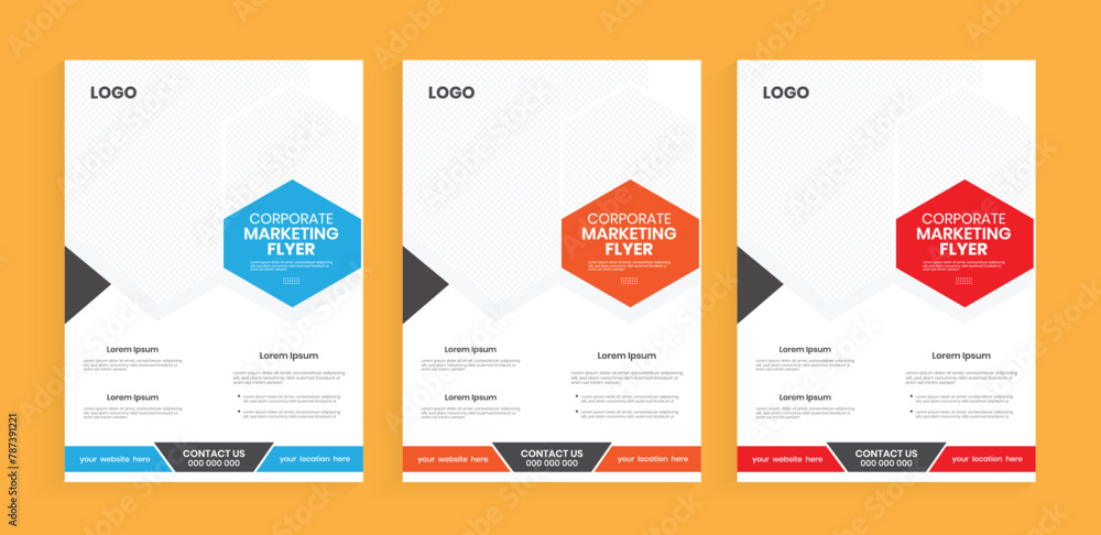 Business corporate a4 flier design. Hexagon-shape flyer and handout ...