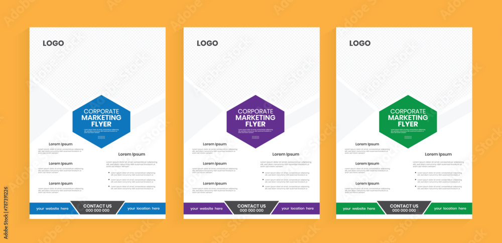 Business corporate a4 flier design. Hexagon-shape flyer and handout ...