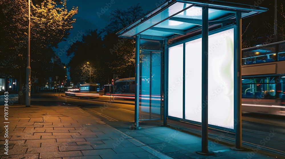 glass bus shelter at busstop blank white lightbox sign aluminum ...