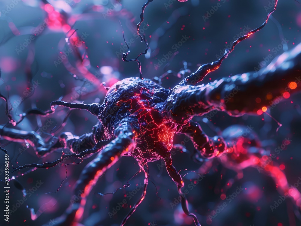 Nerve cell firing a signal through an axon, the process of nerve ...