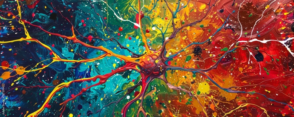 Colorful, imaginative neurons branching across the canvas of a human ...
