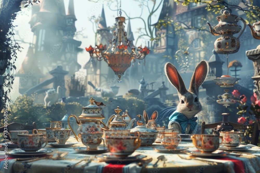 Mad Hatter, March Hare, and Dormouse hosting a tea party at their ...