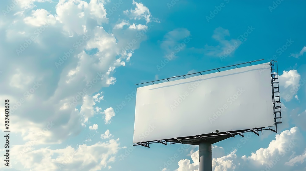 Mock up white background billboard on building with blue sky background ...