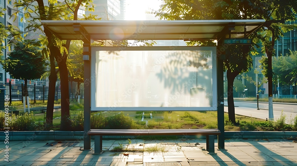 bus shelter blank ad panel billboard display empty white lightbox sign ...