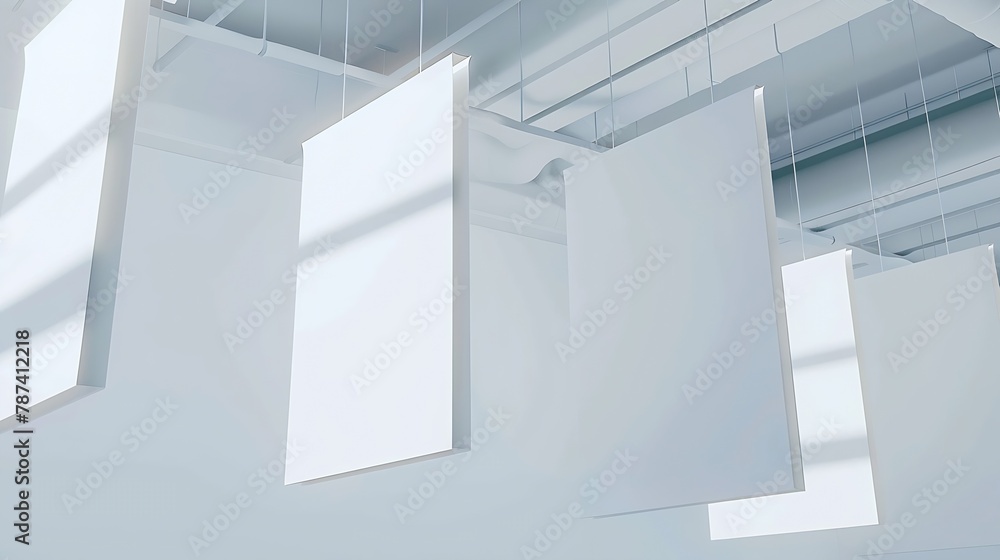 Blank White Supermarket Banners Hanging From Ceiling Hangers Mockup ...