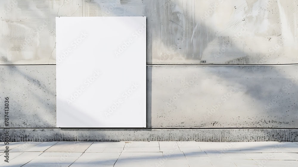 Mockup white paper or white sticker poster displayed on a sidewalk wall ...