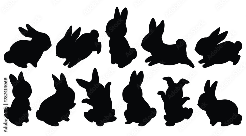 Silhouette black cute bunny. Cute cartoon rabbits. Funny hares, Easter ...
