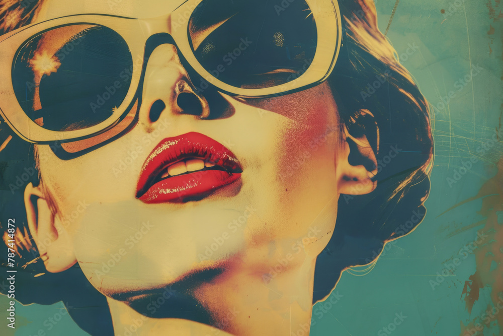 Vintage-inspired pop art depiction of a woman wearing shades. Artistic ...