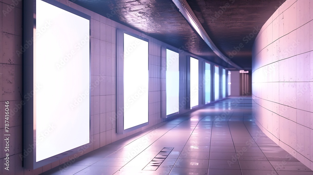 2 blank vertical advertising banners posters mockup in underground ...