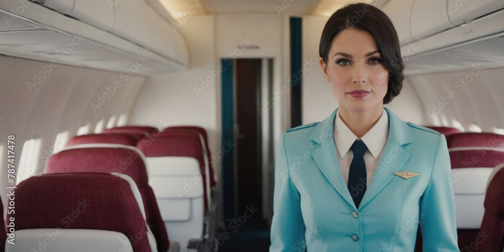 Flight attendants or flight attendants working on the plane. The ...